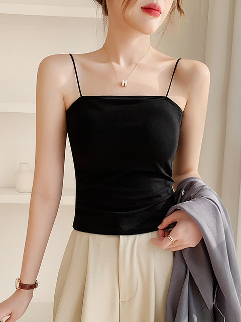 Black Camisole with Built-In Bra for Women, Suitable for Spring and ...