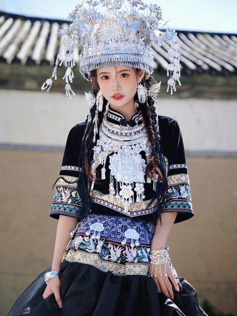 Miao Nationality Tujia Nationality Style Clothing Miao Jiang Black ...