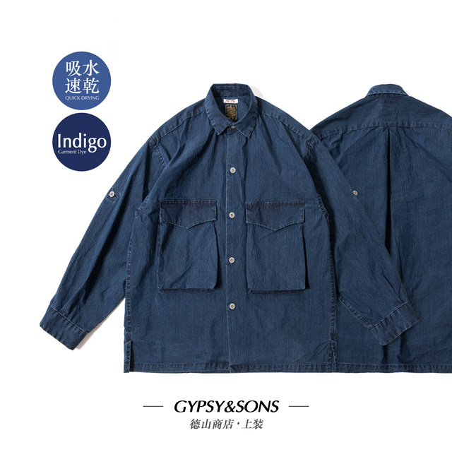 Gy/S ancient indigo dyeing INDIGO aged lightweight roll-sleeve shirt ...