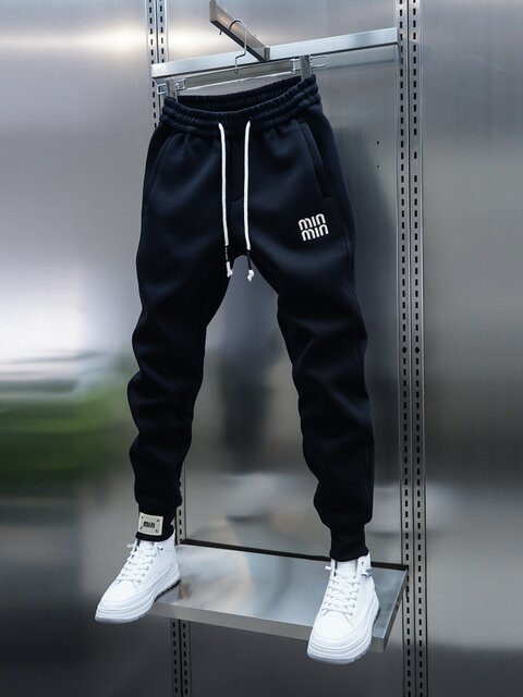 Trendy men's solid color sports pants simple embroidery stitching foot ...