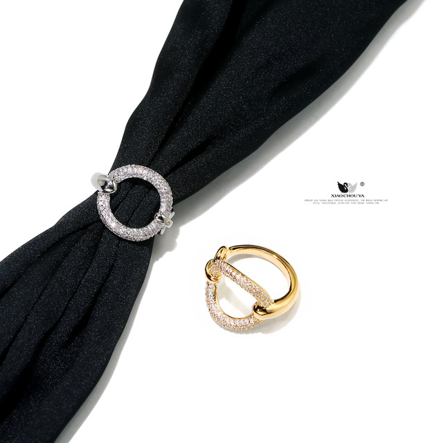 O-shaped high-end micro-inlaid zircon silk scarf buckle, elegant small ...