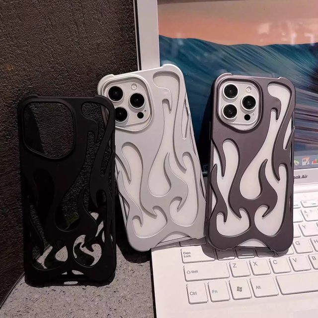Frosted flame pattern hollow heat dissipation suitable for Apple 15 mobile phone case iphone 15 ...