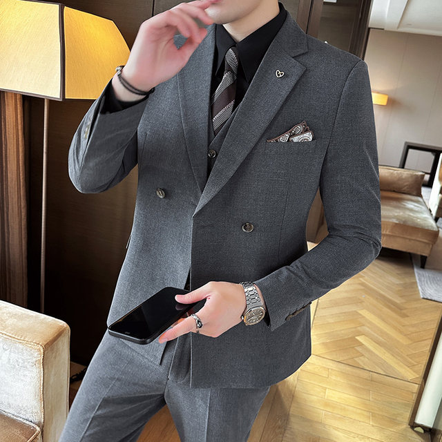 Men's business leisure dual row single buckle suit suit slim fashion ...