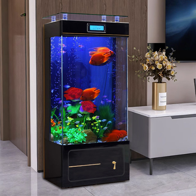 Household ultra-white floor-standing fish tank living room new light ...