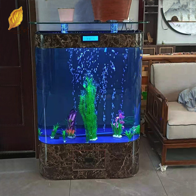 Fish tank double round home living room floor-standing glass water-free ...