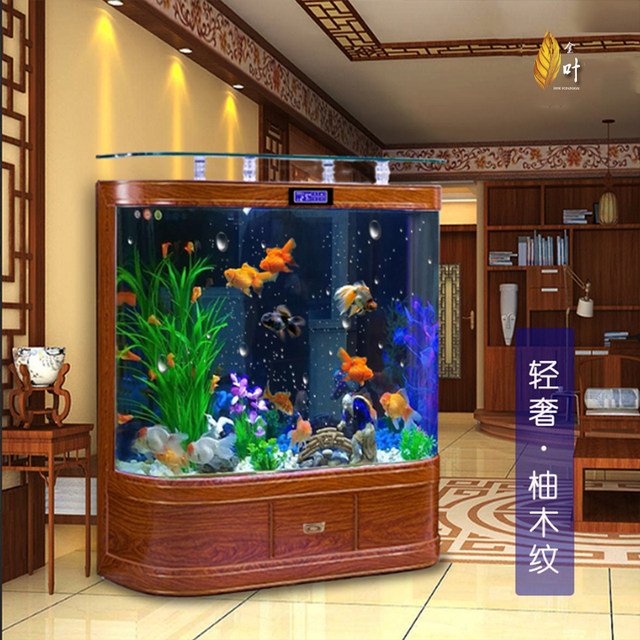 New double rounded corner fish tank Chinese style light luxury floor ...