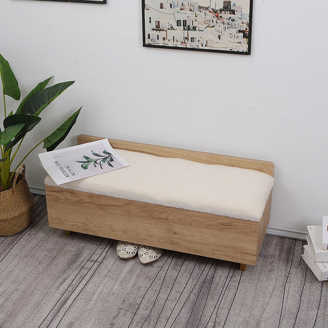 Nordic solid wood shoe-changing stool, home door storage bench, soft ...