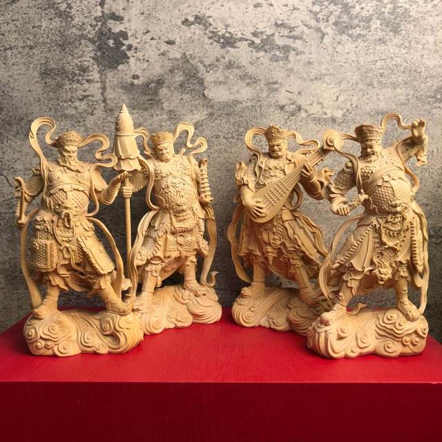 Boxwood finely carved four heavenly kings to protect the world, four ...