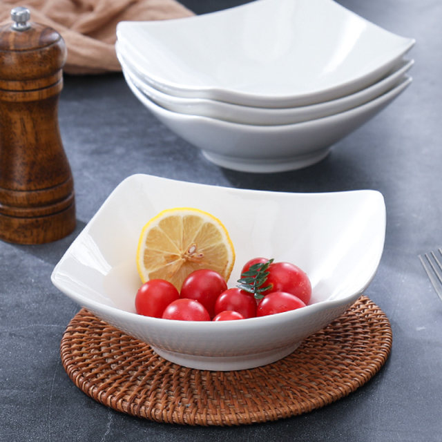 Pure white simple square soup bowl soup plate dish plate household ...