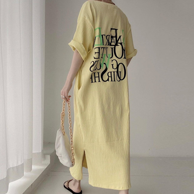 Korean chic niche casual round neck letter print pleated design loose ...