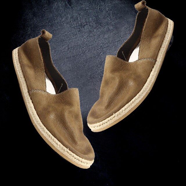 Retro fisherman's shoes, genuine leather men's shoes, linen, versatile ...