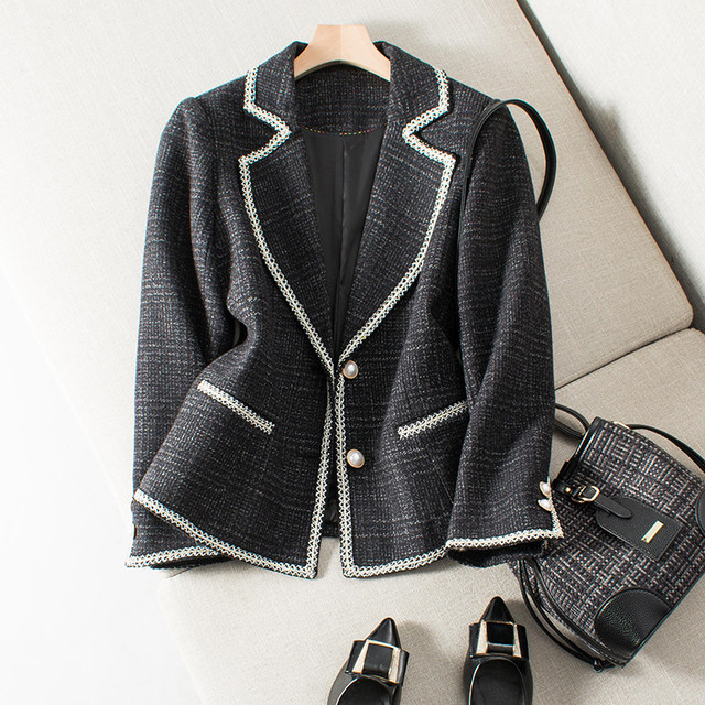 Wool woolen suits outer set female 2020 winter new two -buckle bright ...