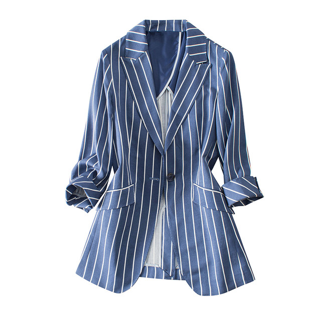 Blue striped suit jacket for women spring and summer 2021 new three ...