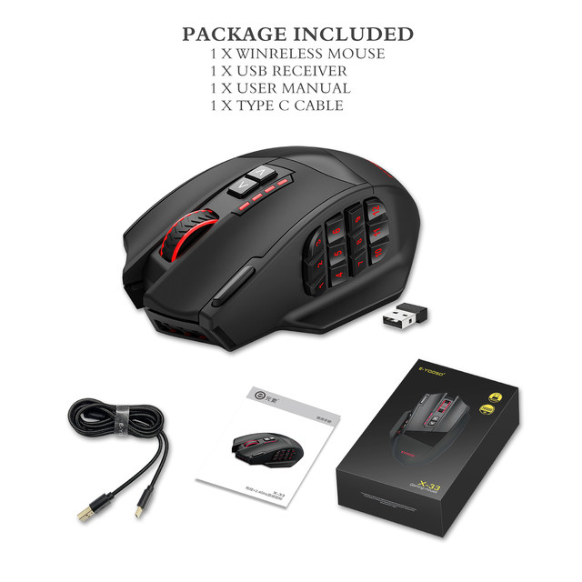 X-33 Wireless Wired Dual Mode Gaming Mouse Customized 16400DPI Chicken ...