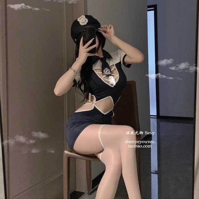 Late night beauty, sexy lingerie, pure desire, hot stewardess cosplay cos policewoman uniform ...