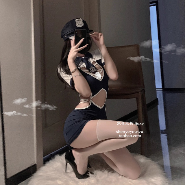 Late night beauty, sexy lingerie, pure desire, hot stewardess cosplay cos policewoman uniform ...