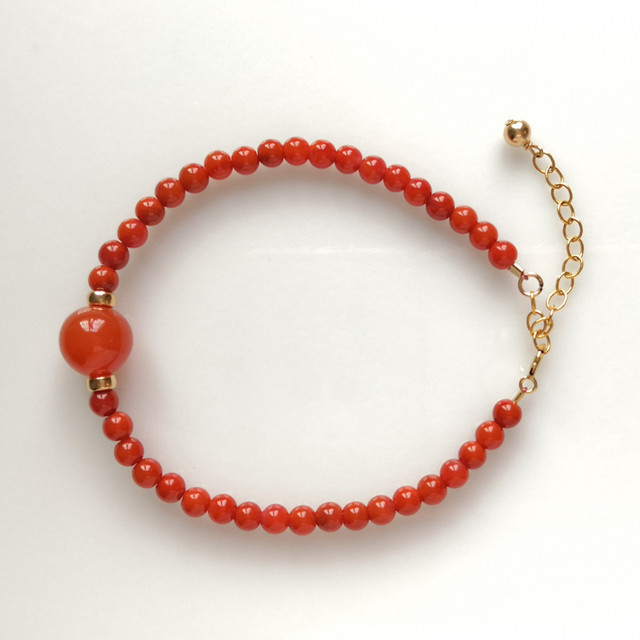 Southern red agate bracelet cherry red round beads persimmon red round ...