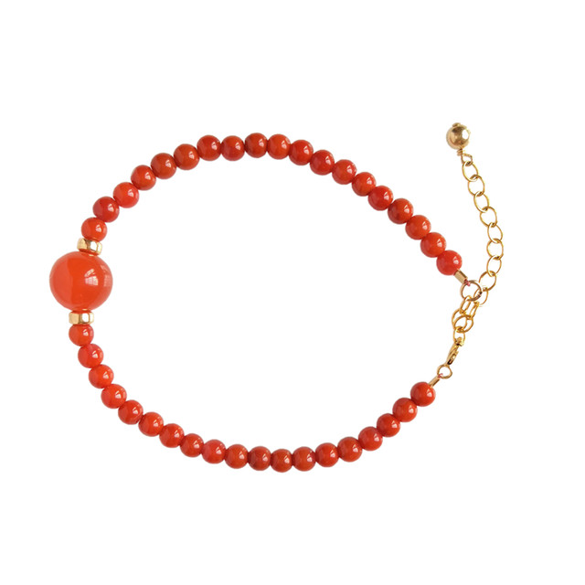 Southern red agate bracelet cherry red round beads persimmon red round ...