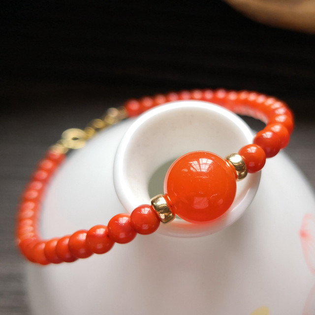 Southern red agate bracelet cherry red round beads persimmon red round ...