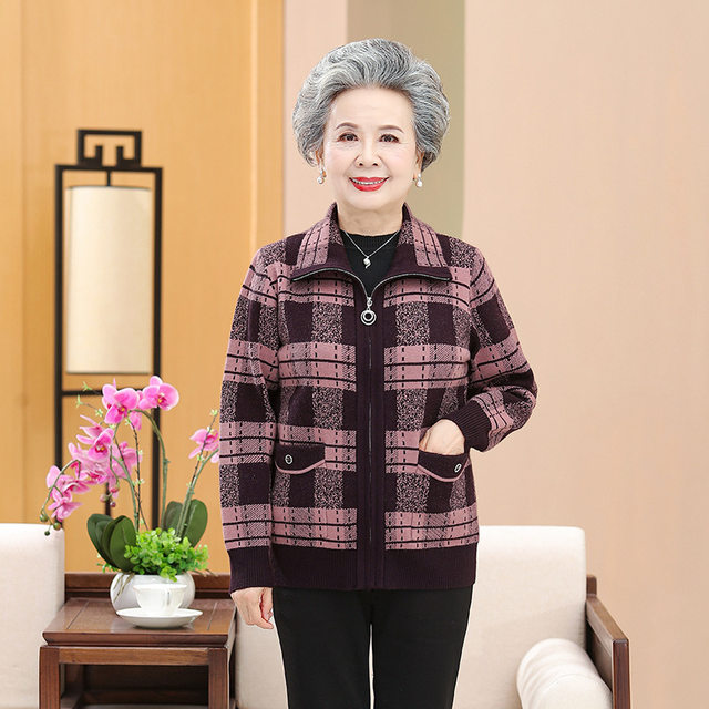 Grandma autumn jacket middle -aged and elderly person knitted jacket ...