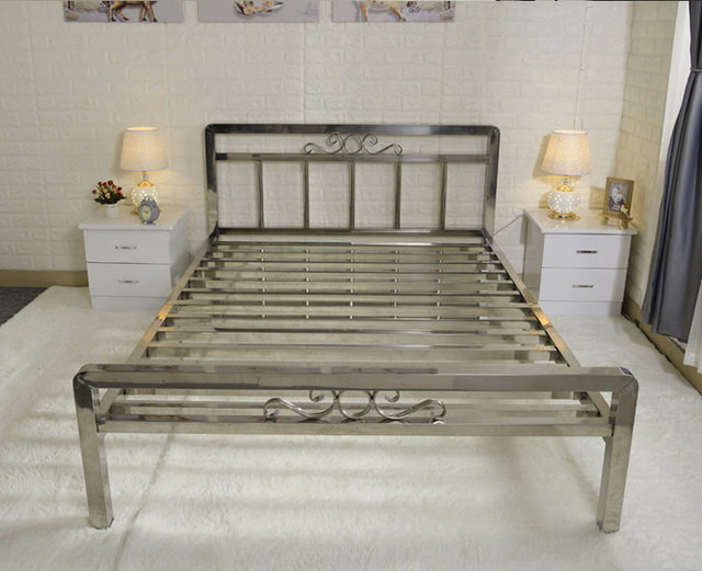 Stainless steel bed 1.8m 1.5m double bed thickened 304 European style ...