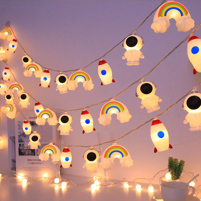 Clouds, stars, rainbow colored string lights, children's princess room ...