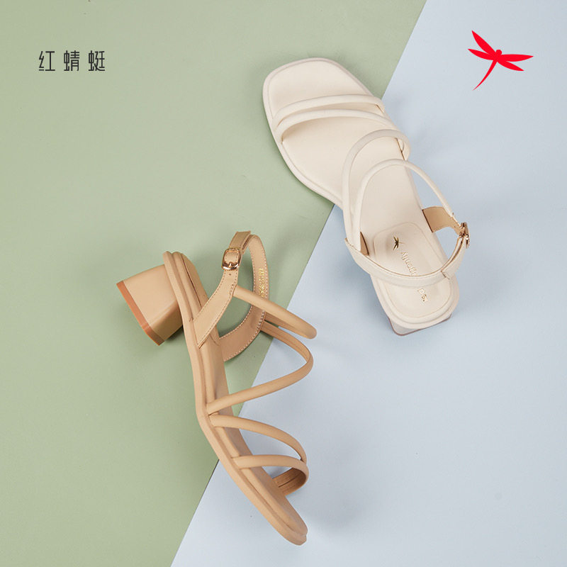 Red Dragonfly Sandals for Women 2024 Summer New KX51213061 Mid-heeled ...