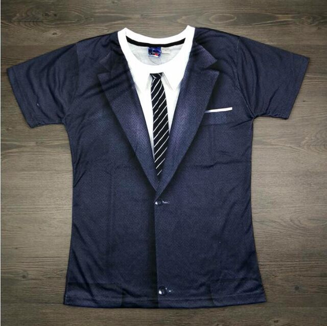Summer youth fashion 3D short -sleeved T -shirts fake two suit printing ...