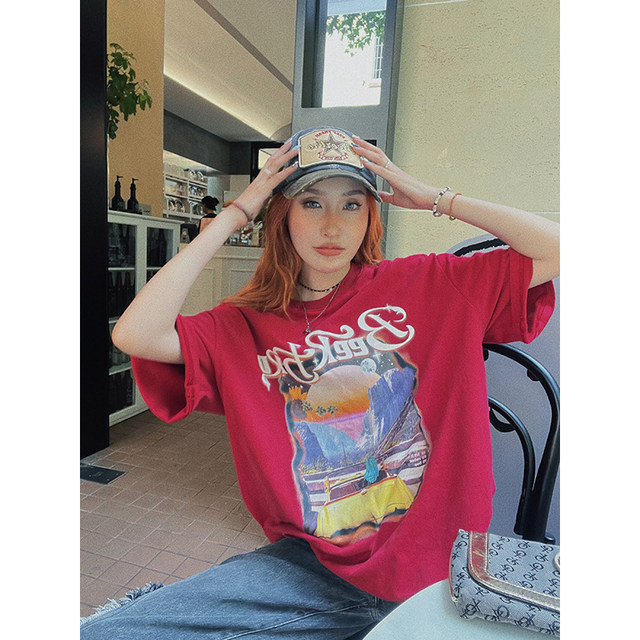 BeerBro American trendy brand vintage short-sleeved T-shirt women's ...