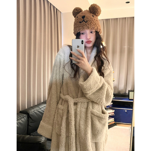 Korean style casual wearable warm coral velvet nightgown for women ...