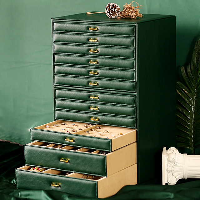 High-end jewelry box, large-capacity recycled leather drawer-type ...