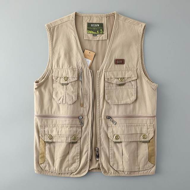 Retro American workwear vest men's clean air multi-pocket outdoor ...