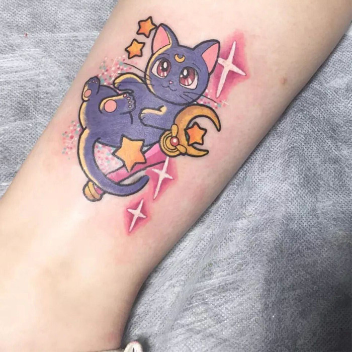Miss Meow Tattoo Sticker Cartoon Sailor Moon Luna Cat Foot and Neck Tattoo Sticker cute Large ...