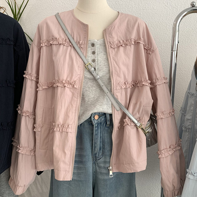 Design-sensing wood ear splicing jacket for women loose zipper jacket ...