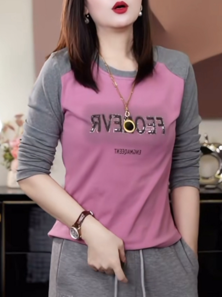 Design-sensory printed iron diamond rapacious shoulder long-sleeved T ...