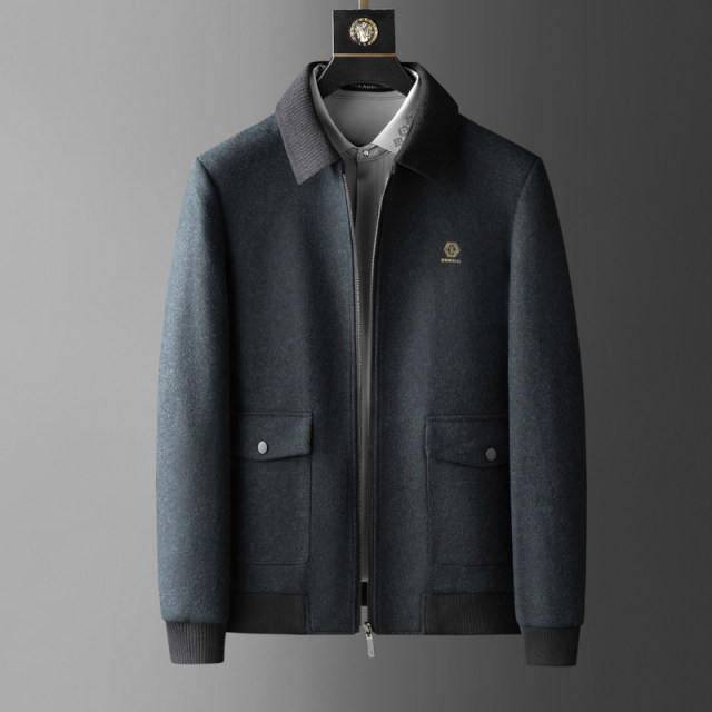 Business casual lapel warm wool jacket men's fashion solid color anti ...