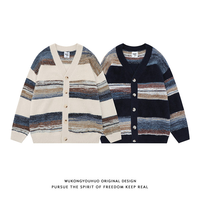 Wukong is in stock, retro lazy style striped cardigan sweater jacket ...