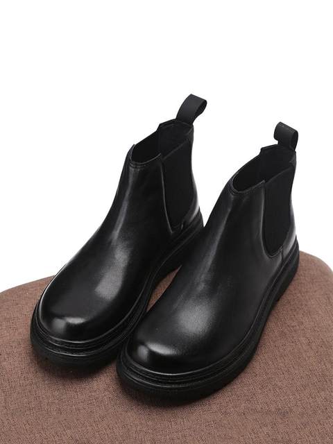 Men's high -top Chelsea boots autumn and winter leather thick sole ...