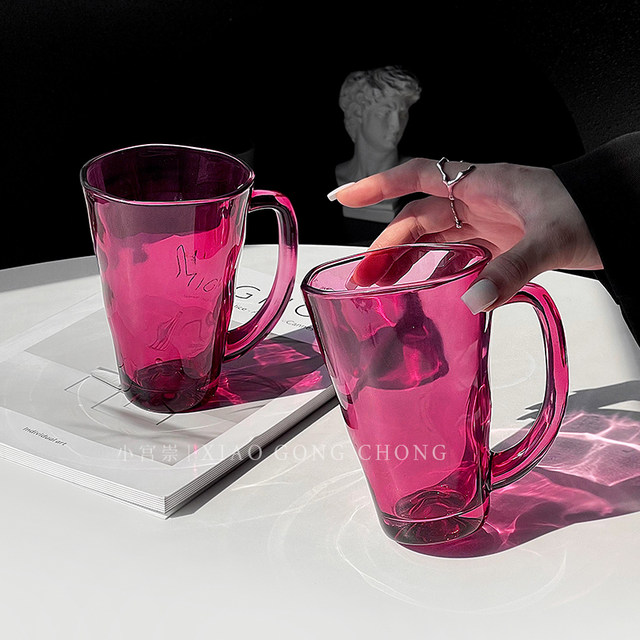 High-looking rose red glass niche design water cup for women's home ...