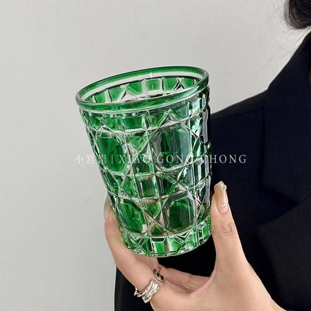 Retro rhombus emerald glass cup with high appearance, light luxury ...