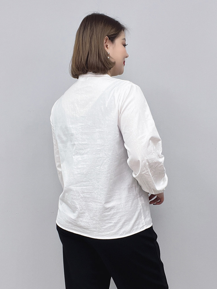 White shirt Girls in spring, summer, long -sleeved large size, fat MM ...