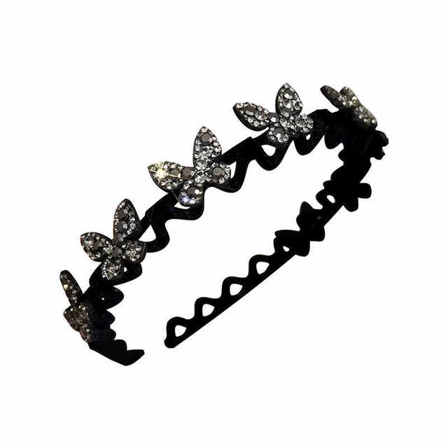 New rhinestone butterfly flocked headband with bangs, broken hair, wavy ...