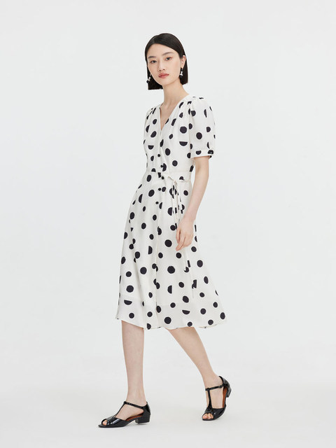 Naivee Summer Print V-Neck skirt Long Intellectual Outfit Waist ...