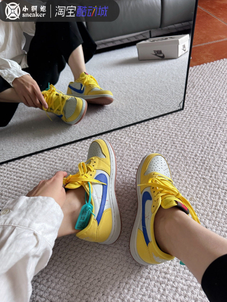 Air Jordan 1 AJ1 Travis Scott TS gray blue yellow barb low-top sneakers ...