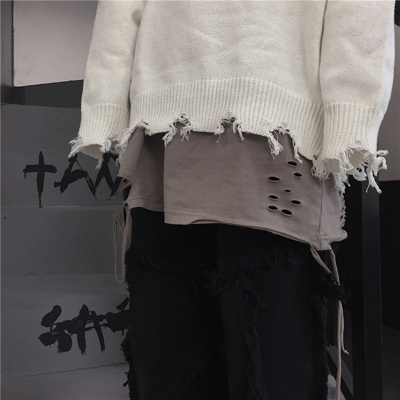 Dark style ins high street vintage decadent damaged torn design knitted ...