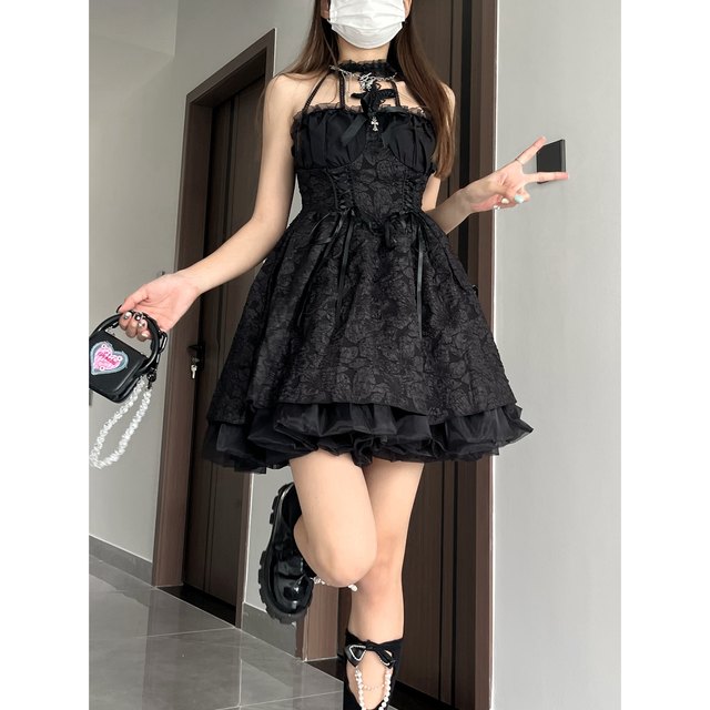 Dark Sexy Goth Lolita Black Halter Dress Princess Cos Costume Birthday ...