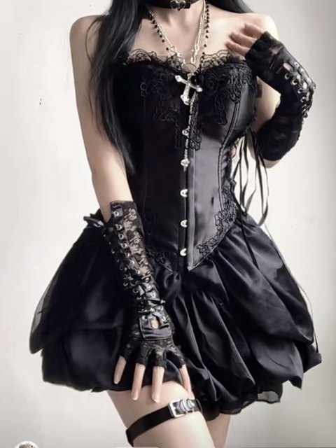 Dark Gothic Halloween Costume Sexy Fishbone Corset Tube Top with Breast ...