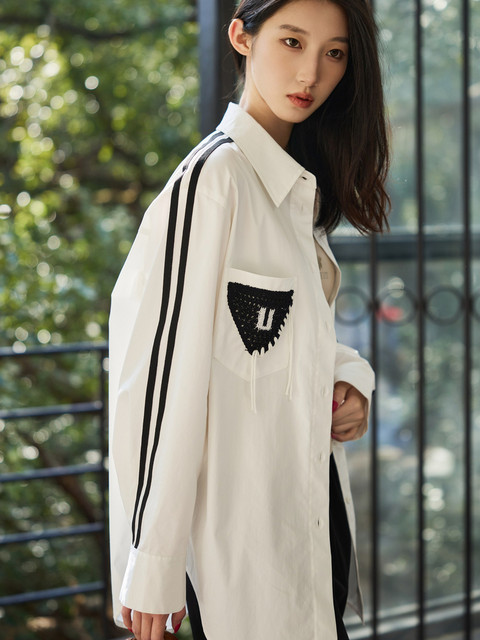 U/TI white design webbing shirt for women versatile simple contrasting ...