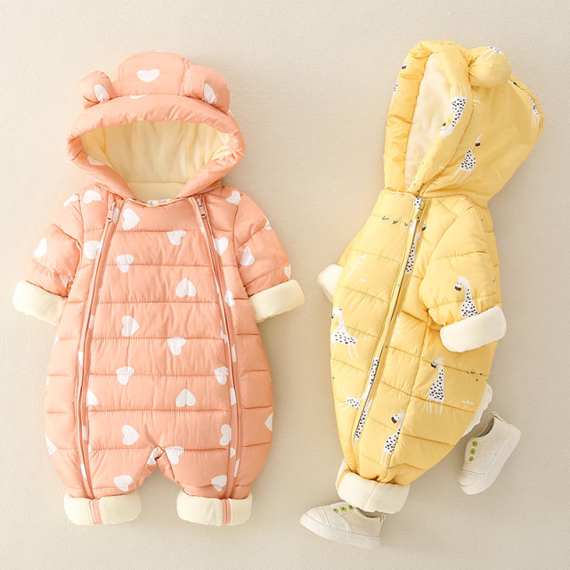 Infant and toddler one-piece down cotton coat, thickened and velvet ...