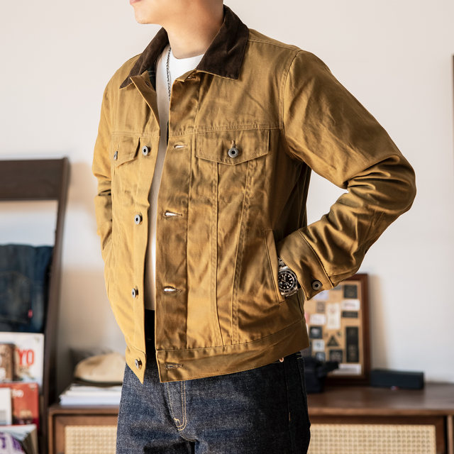 Red wind American retro TYPE3 oil wax jacket corduroy collar work ...